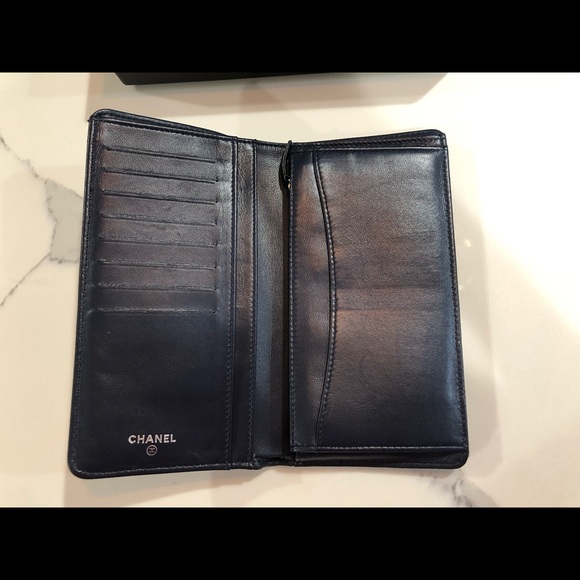 CHANEL | Bags | Authentic Chanel Dark Blue Lamb Long Wallet | Poshmark